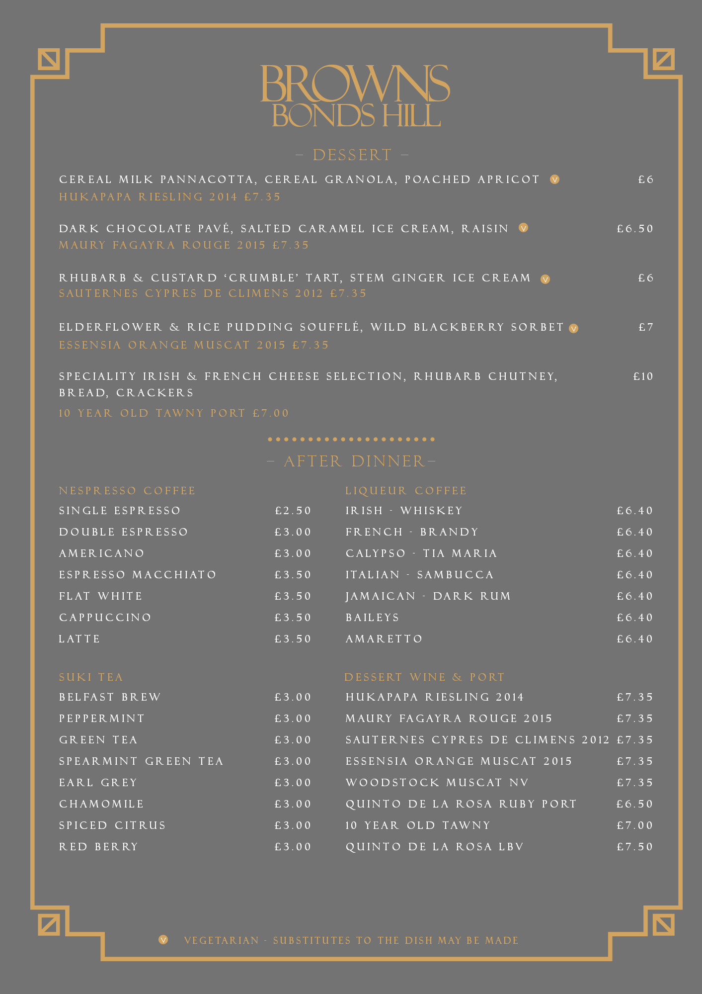 Fine Dining Menus form Derry's finest restaurant in Bonds Hill