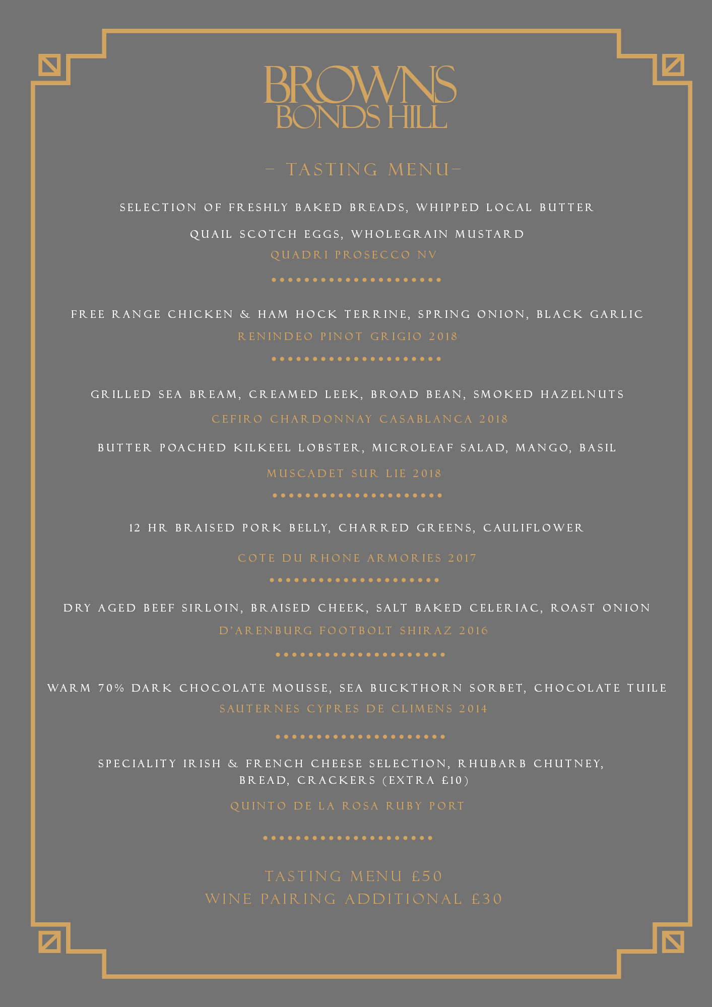 Fine Dining Menus form Derry's finest restaurant in Bonds Hill