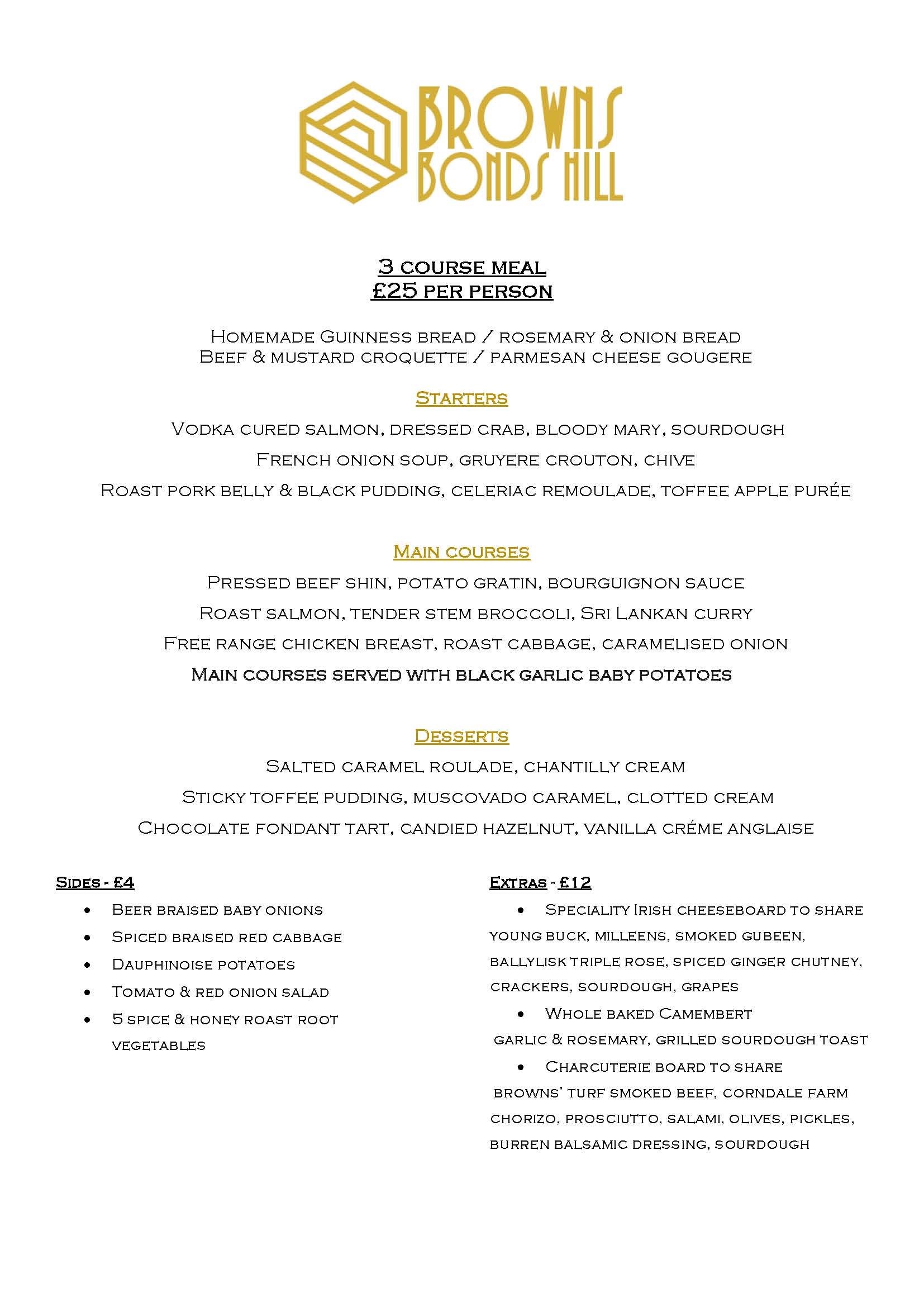 Fine Dining Menus form Derry's finest restaurant in Bonds Hill