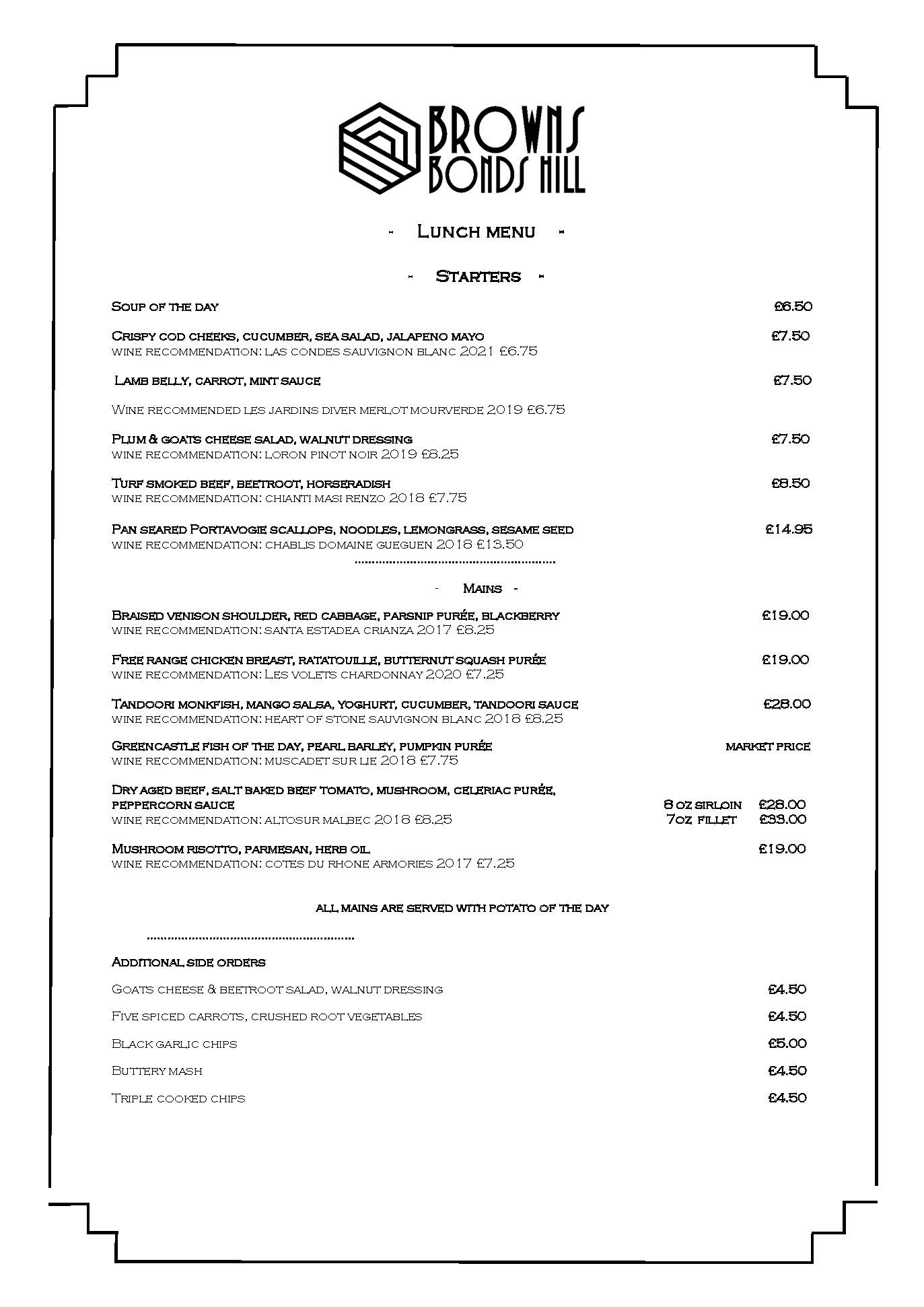 Fine Dining Menus form Derry's finest restaurant in Bonds Hill