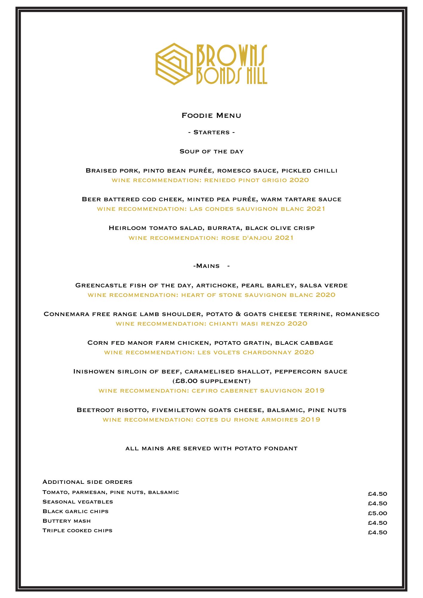 Fine Dining Menus form Derry's finest restaurant in Bonds Hill